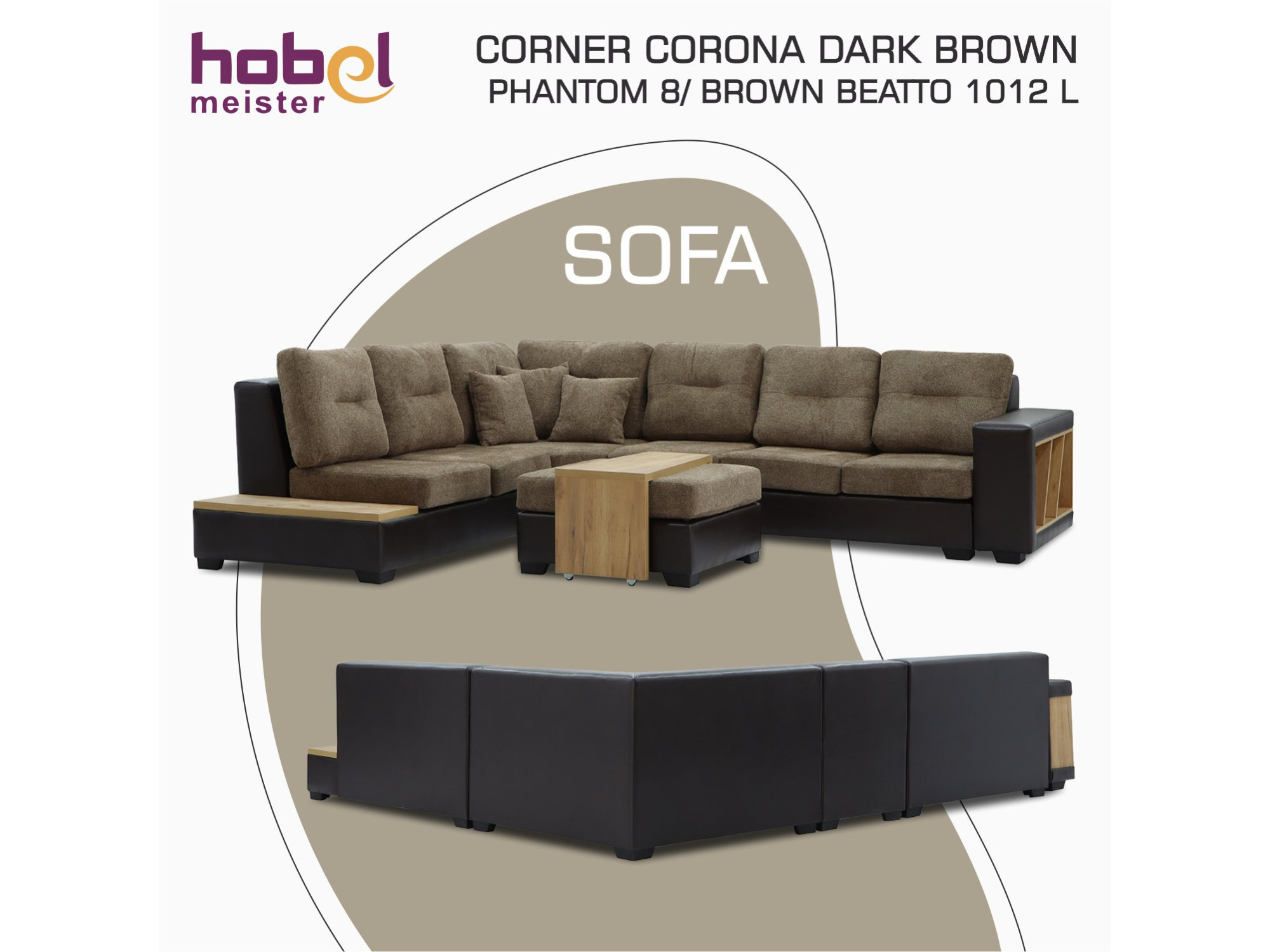 Buy sofa HOBEL CORNER CORONA DARK BROWN PHANTOM 8/ BROWN BEATTO 1012 L ...